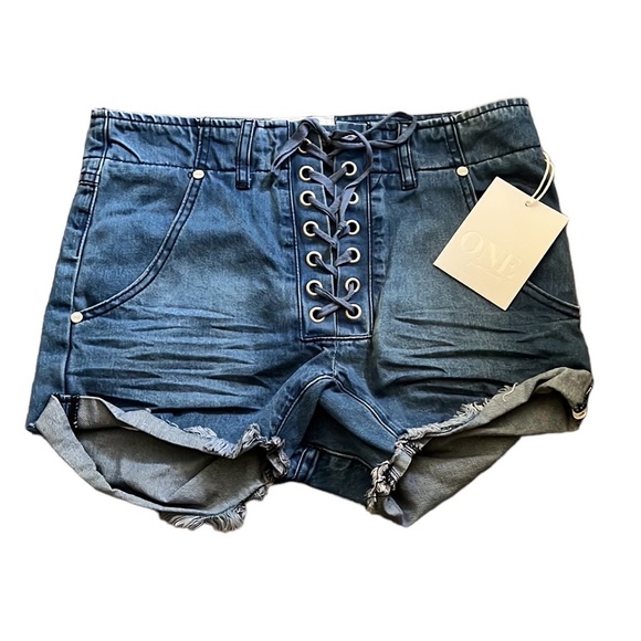 One Teaspoon | Shorts | One Teaspoon Blue Denim Laceup Shorts | Poshmark